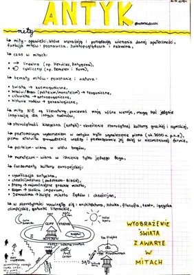 Antyk najważniejsze informacje: Bogowie, Mitologia, Notatki PDF (Język polski) - Knowunity