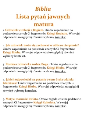 Biblia Lista pytań jawnych matura (Język polski) jako PDF - Knowunity