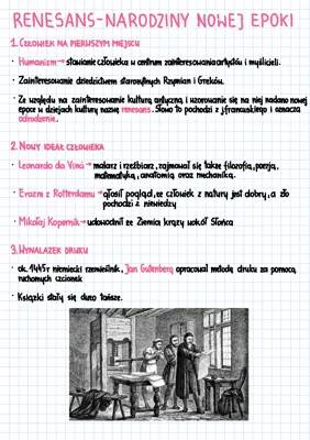 Renesans: Narodziny Nowej Epoki i Humanizm - Klasa 6 Notatka (Historia) jako PDF - Knowunity