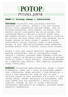 Postawy odwagi i tchórzostwa w Potopie (Język polski) jako PDF - Knowunity