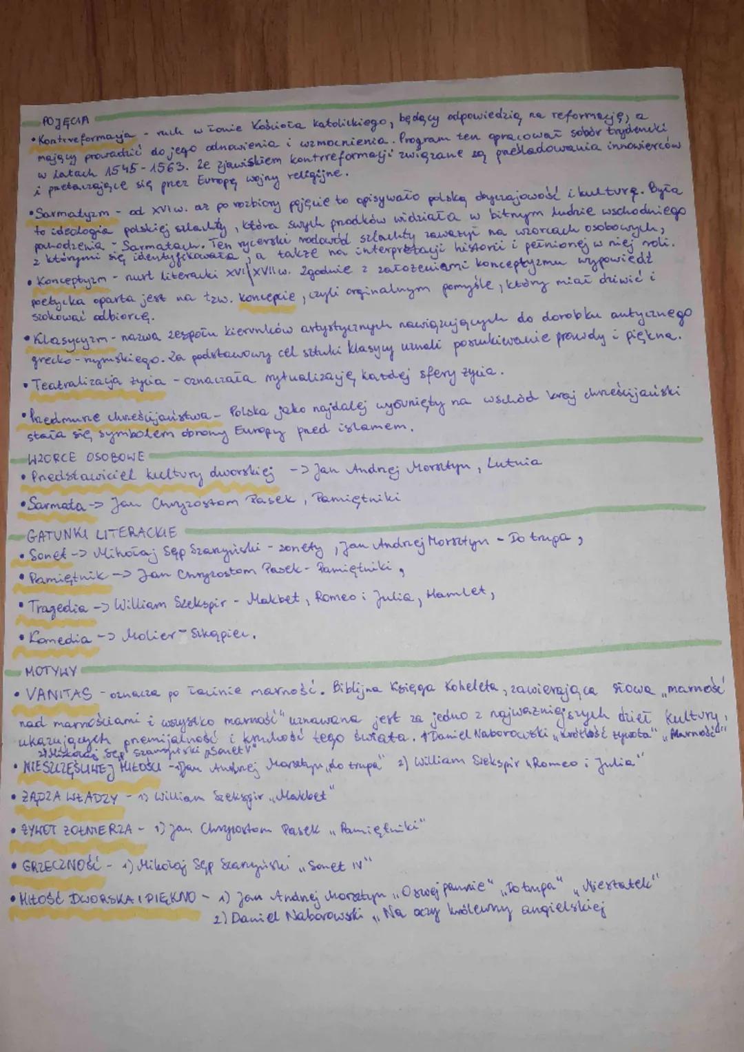 Barok - notatki do matury i liceum w formacie PDF (Język polski) jako PDF - Knowunity