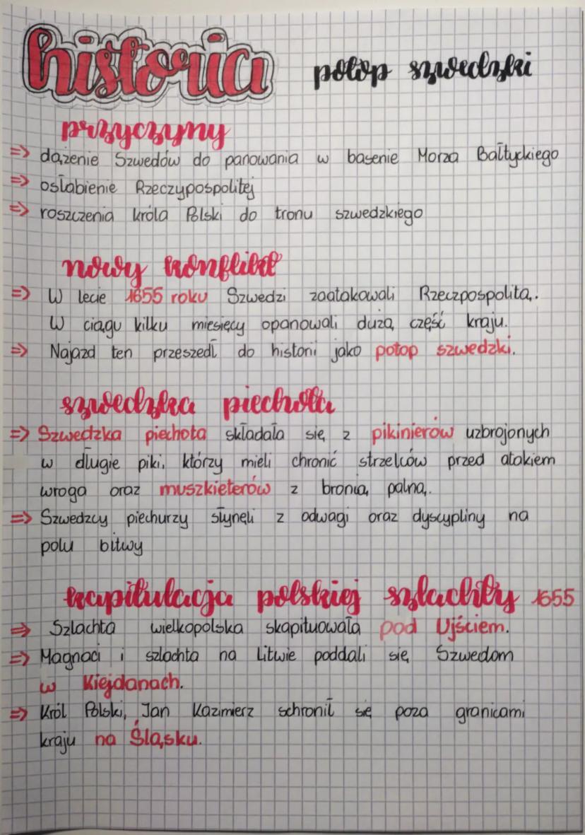 Przyczyny i Skutki Potopu Szwedzkiego (Historia) jako PDF - Knowunity