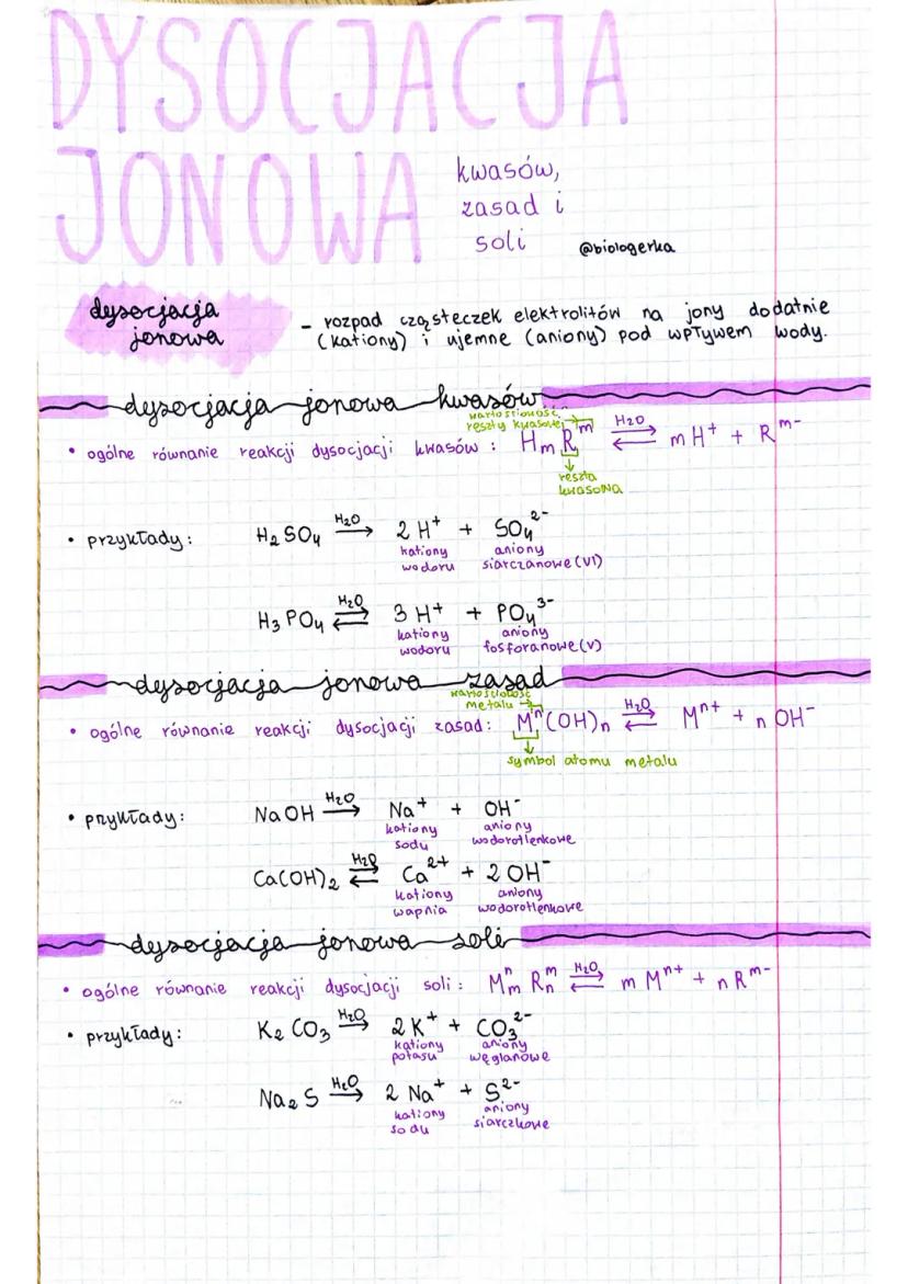 Zadania z Dysocjacji: Kwasów, Zasad i Soli (Chemia) jako PDF - Knowunity