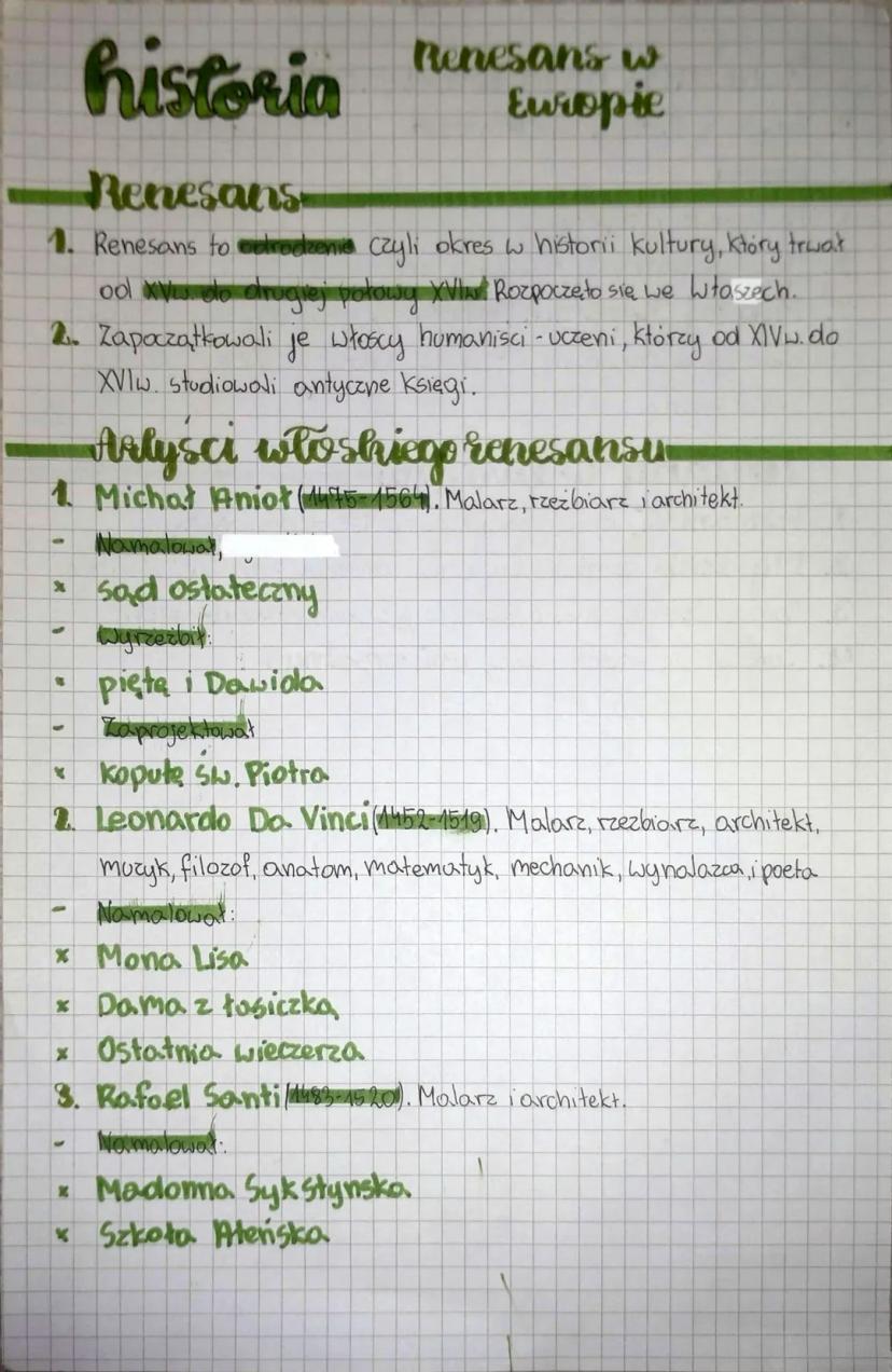 Kultura Renesansu w Europie - Quiz i Notatka dla Klasy 6 (Historia ...