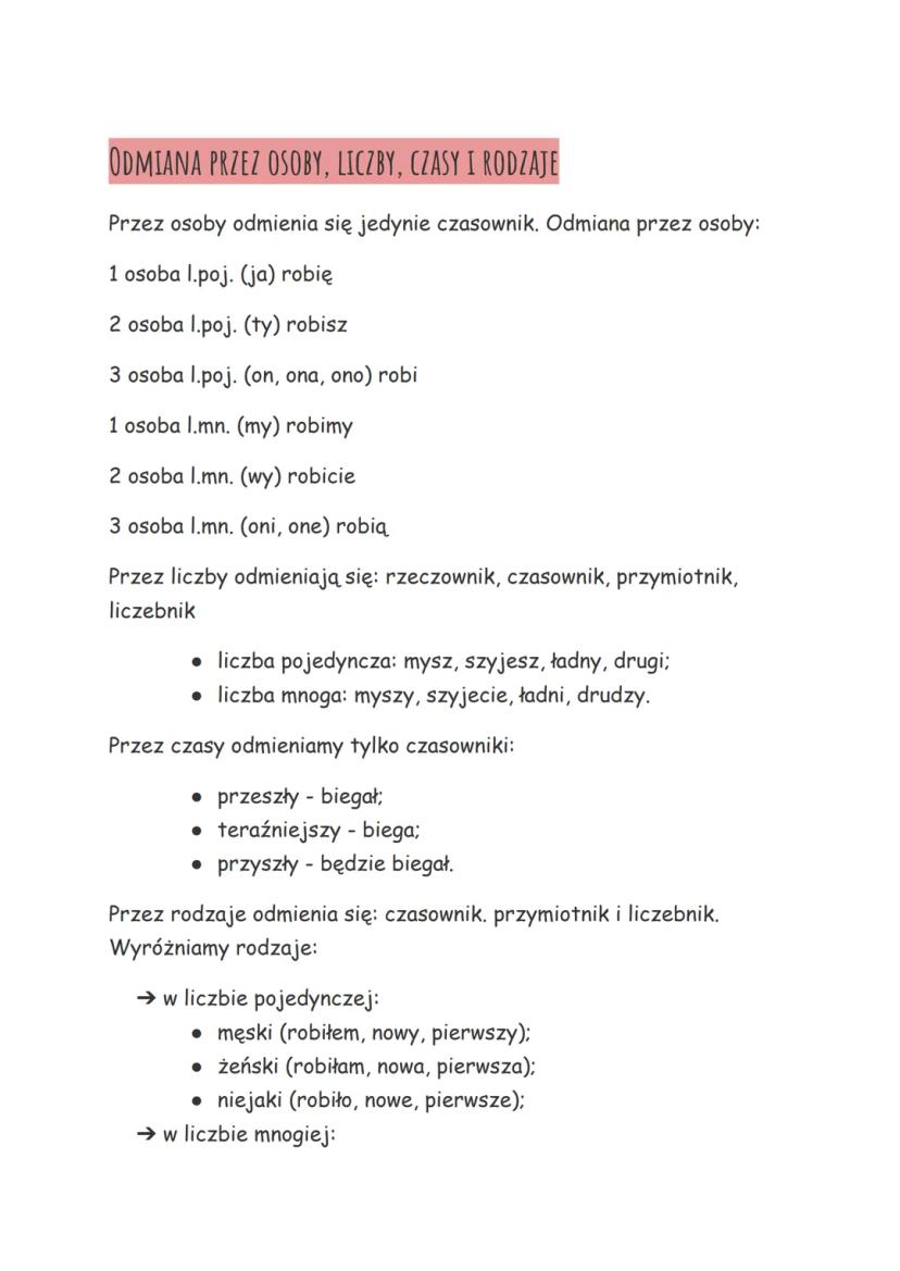 Odmiana czasownika przez osoby, liczby i czasy - Ćwiczenia klasa 4, 5 i ...
