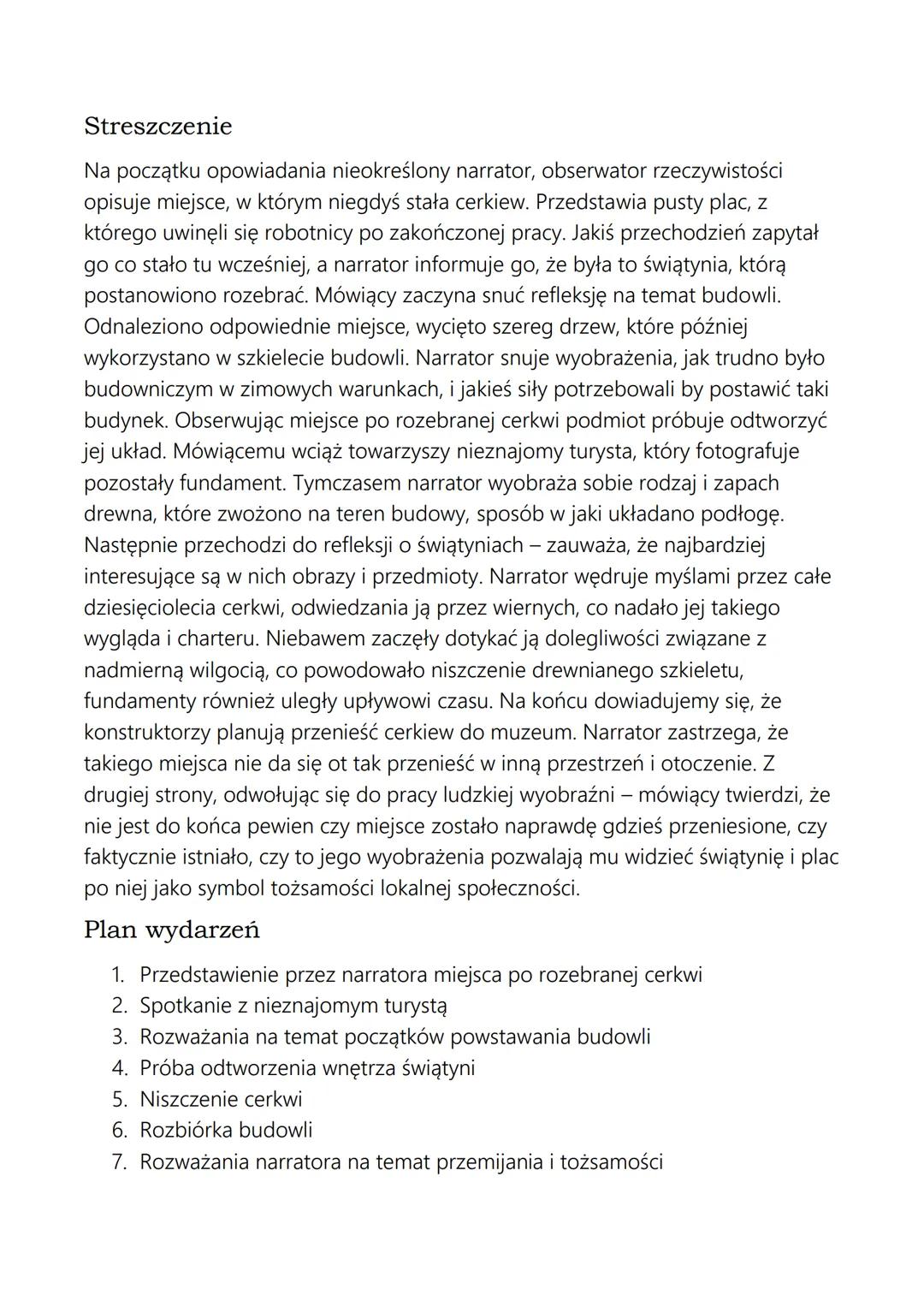Miejsce - Andrzej Stasiuk Tekst, PDF, Streszczenie i Opracowanie (Język polski) - Knowunity