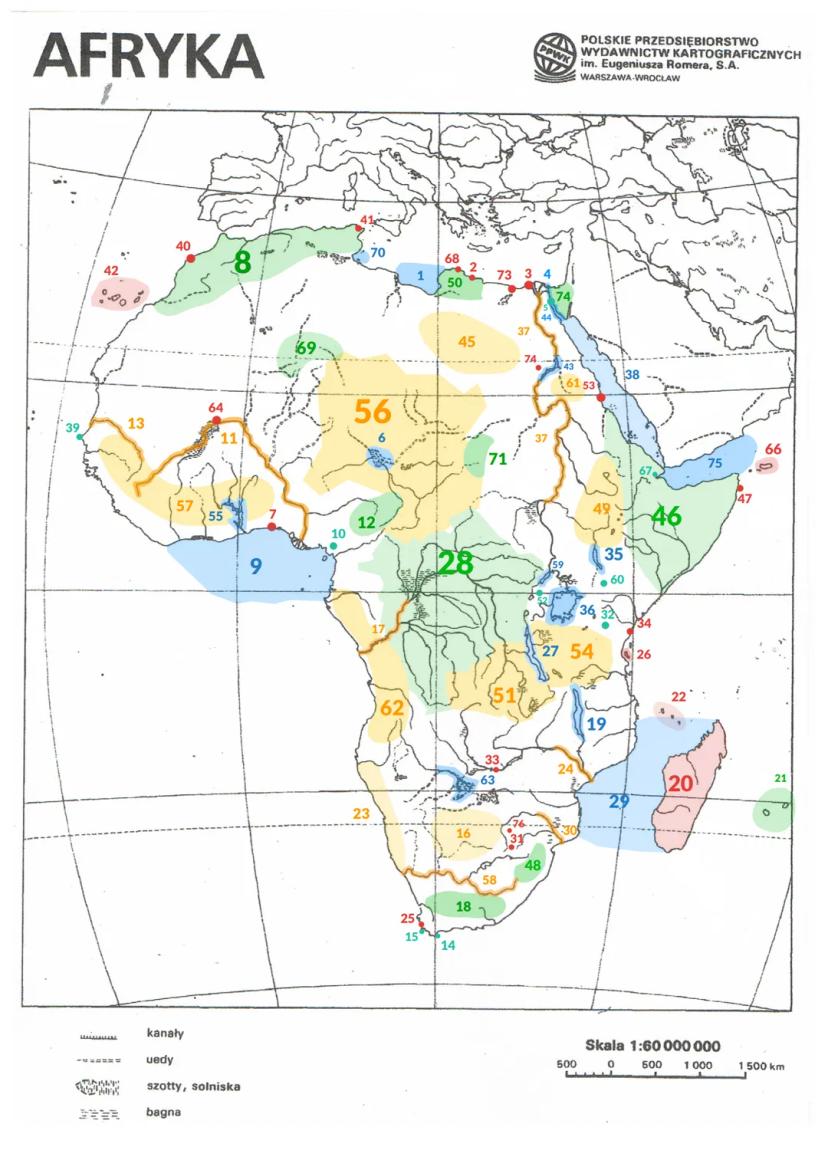 Mapa fizyczna Afryki do NAUKI i wydruku, quiz i ciekawostki (Geografia) jako PDF - Knowunity