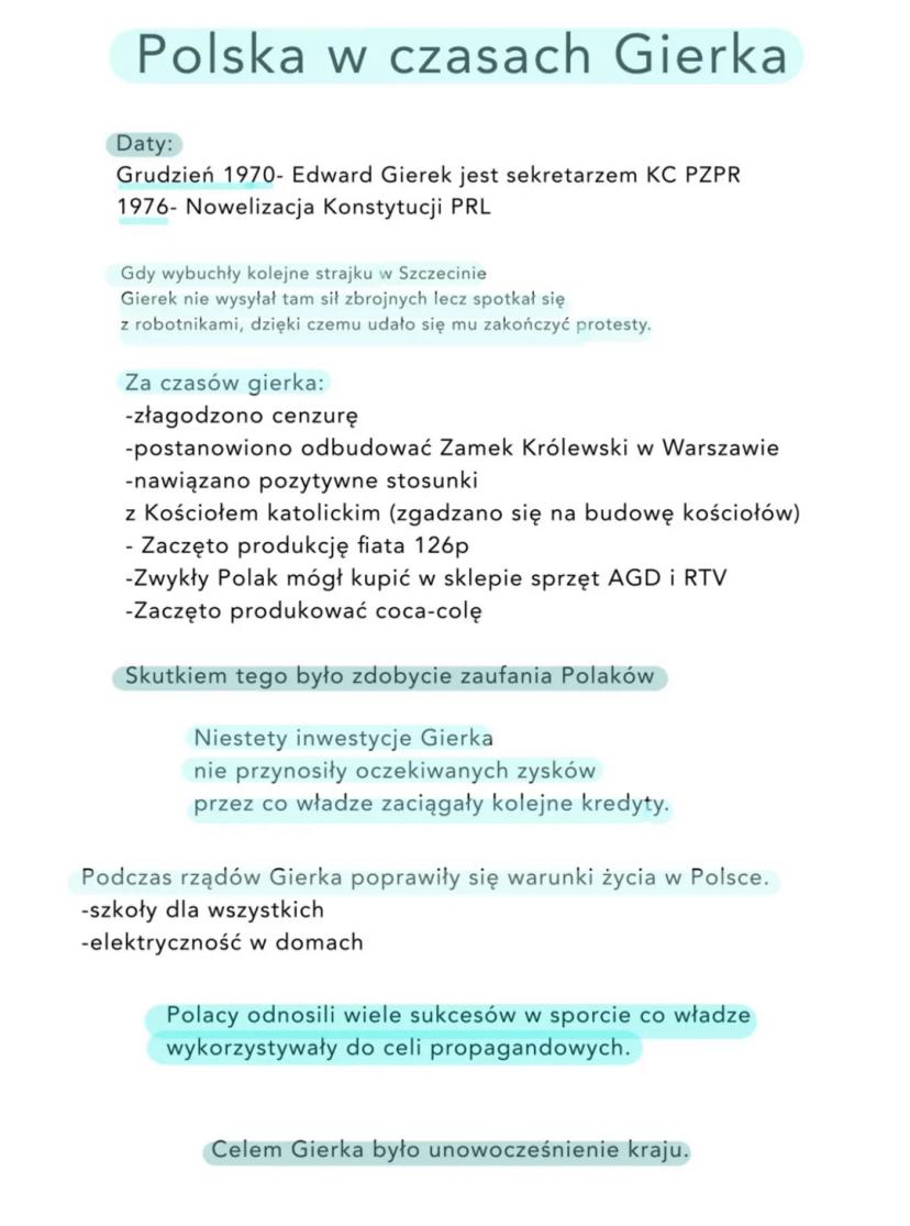 Polska w czasach Gierka - Klasa 8: Notatka o rządach Edwarda Gierka ...
