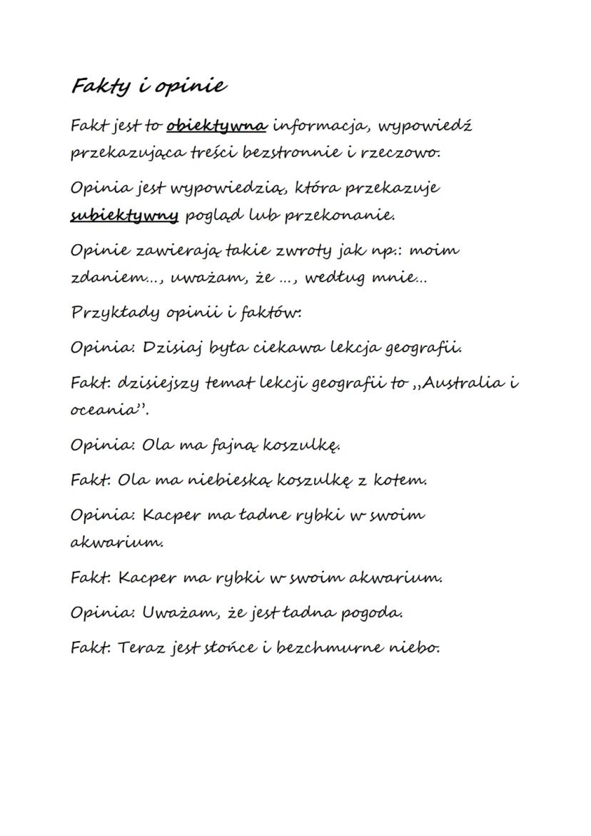 Co to fakt i opinia? Przykłady, ćwiczenia i karta pracy (Język polski ...
