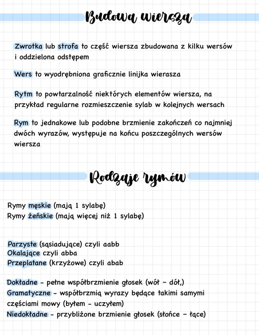 Budowa wiersza: Rodzaje rymów i przykłady dla klasa 4, 5, 6 (Język ...