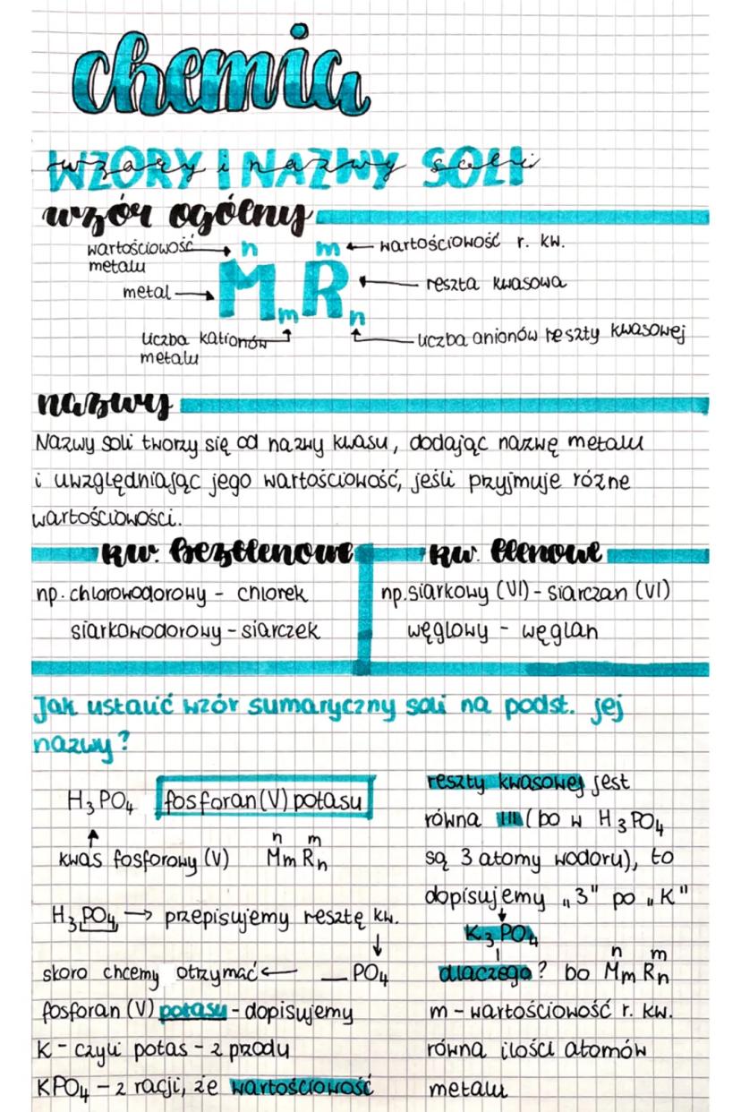 Wzory i nazwy soli klasa 8 - kartkówka, zadania i tabela (Chemia) jako ...