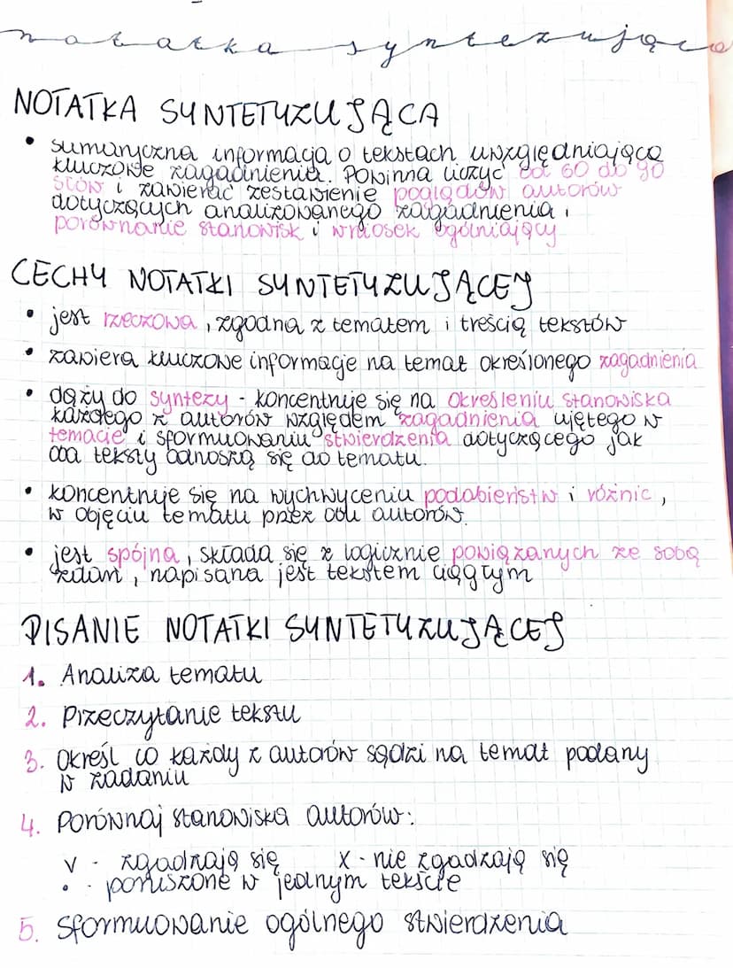 Jak napisać przykładową notatkę syntetyzującą - schemat, ćwiczenia i ...