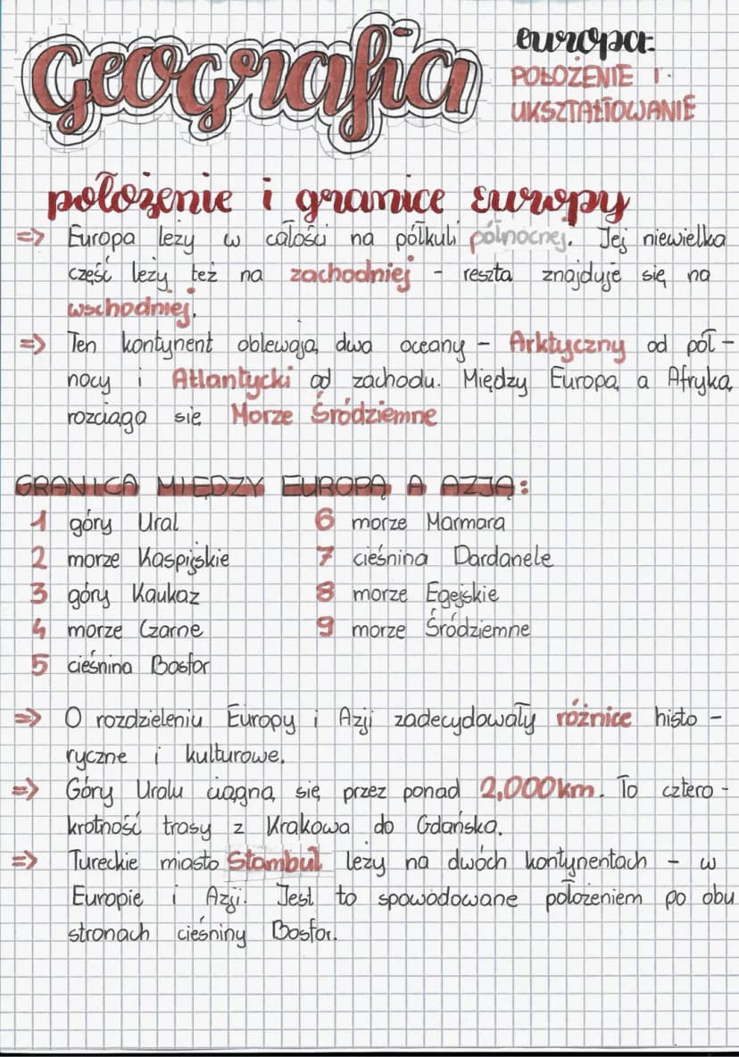 Położenie i ukształtowanie powierzchni Europy klasa 6 - Test, Kartkówka ...