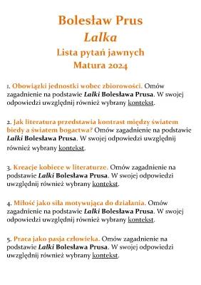 Lalka – Opracowanie do Matury i Notatki (Język polski) jako PDF - Knowunity