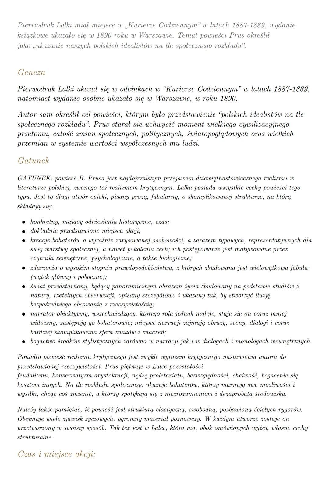 Lalka – Opracowanie do Matury i Notatki (Język polski) jako PDF - Knowunity