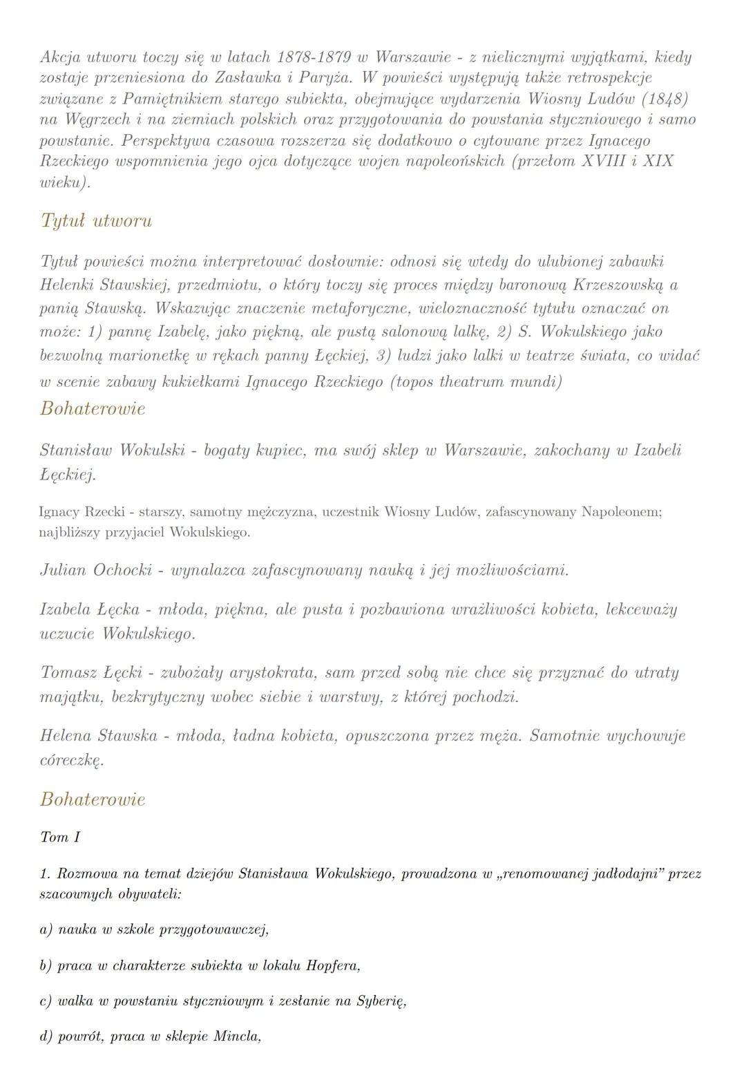 Lalka – Opracowanie do Matury i Notatki (Język polski) jako PDF - Knowunity