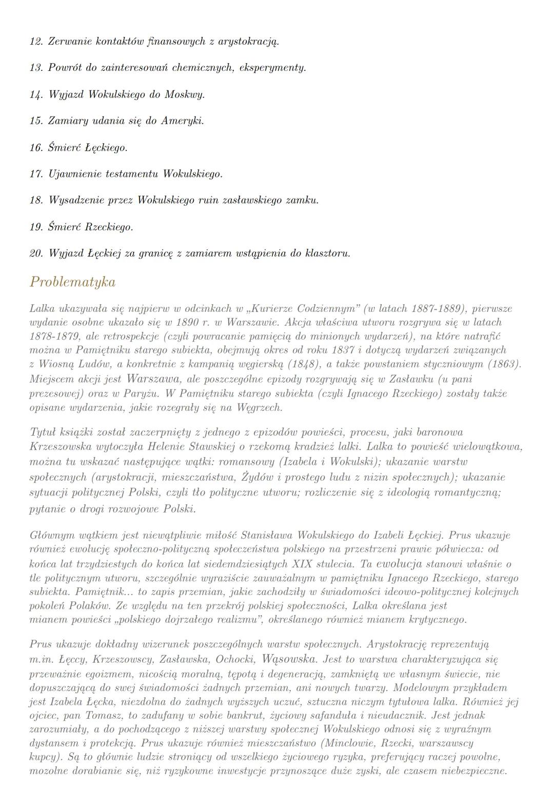 Lalka – Opracowanie do Matury i Notatki (Język polski) jako PDF - Knowunity