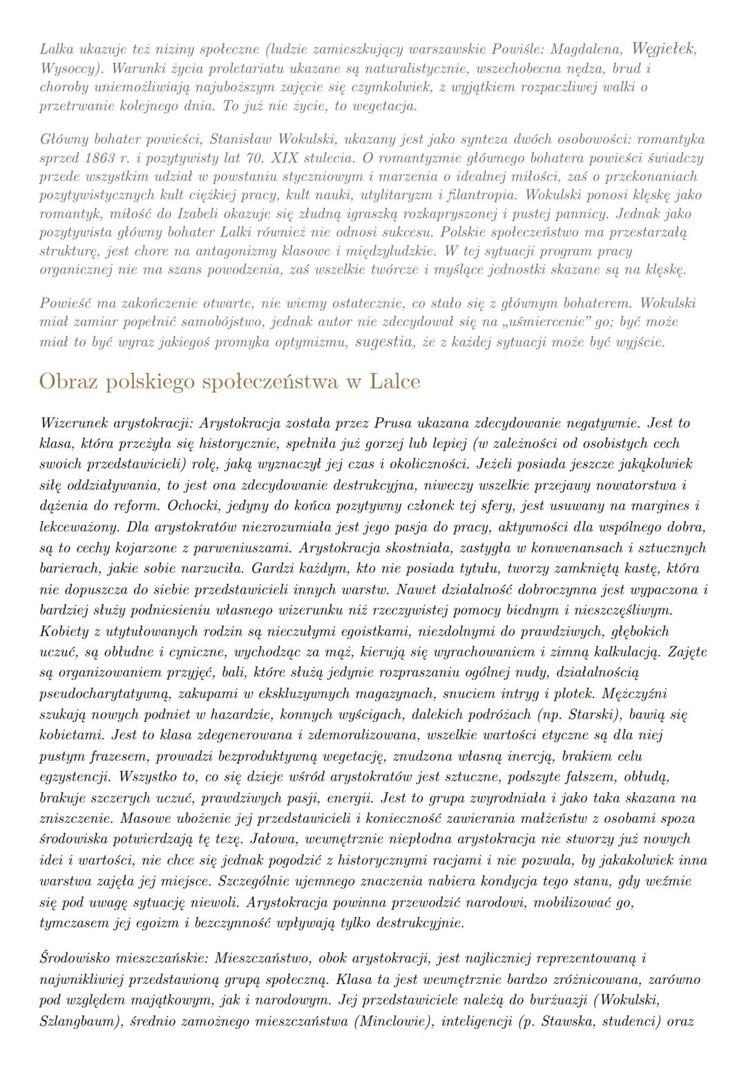 Lalka – Opracowanie do Matury i Notatki (Język polski) jako PDF - Knowunity