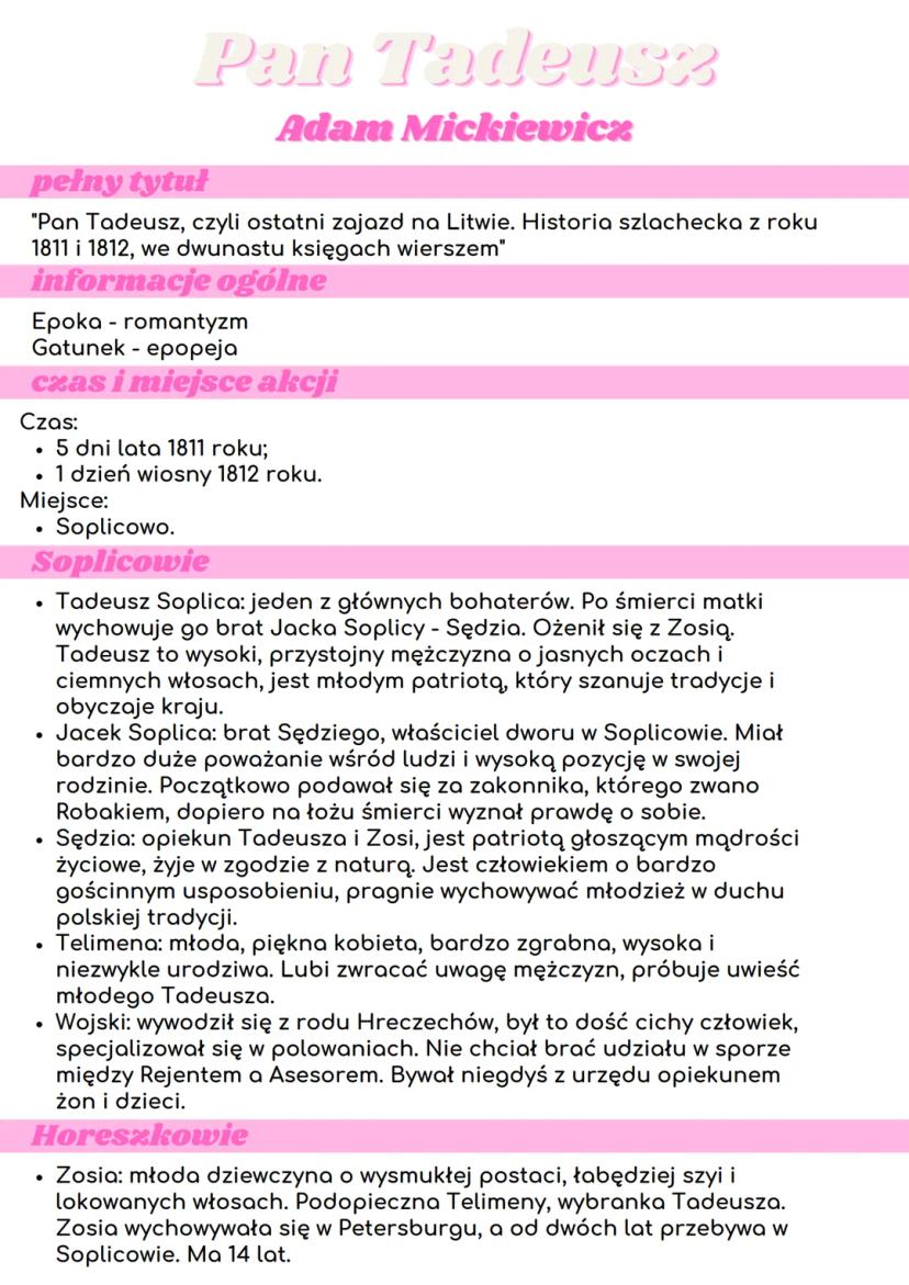 Pan Tadeusz - pełny tytuł, bohaterowie i streszczenie (Język polski ...